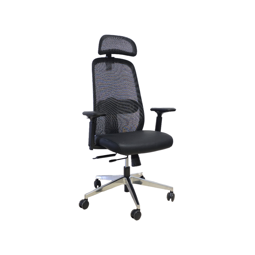 SILLON EJECUTIVO AXIS (F28) -PU NEGRO - MESH NEGRO - BASE ALUMINIO ...